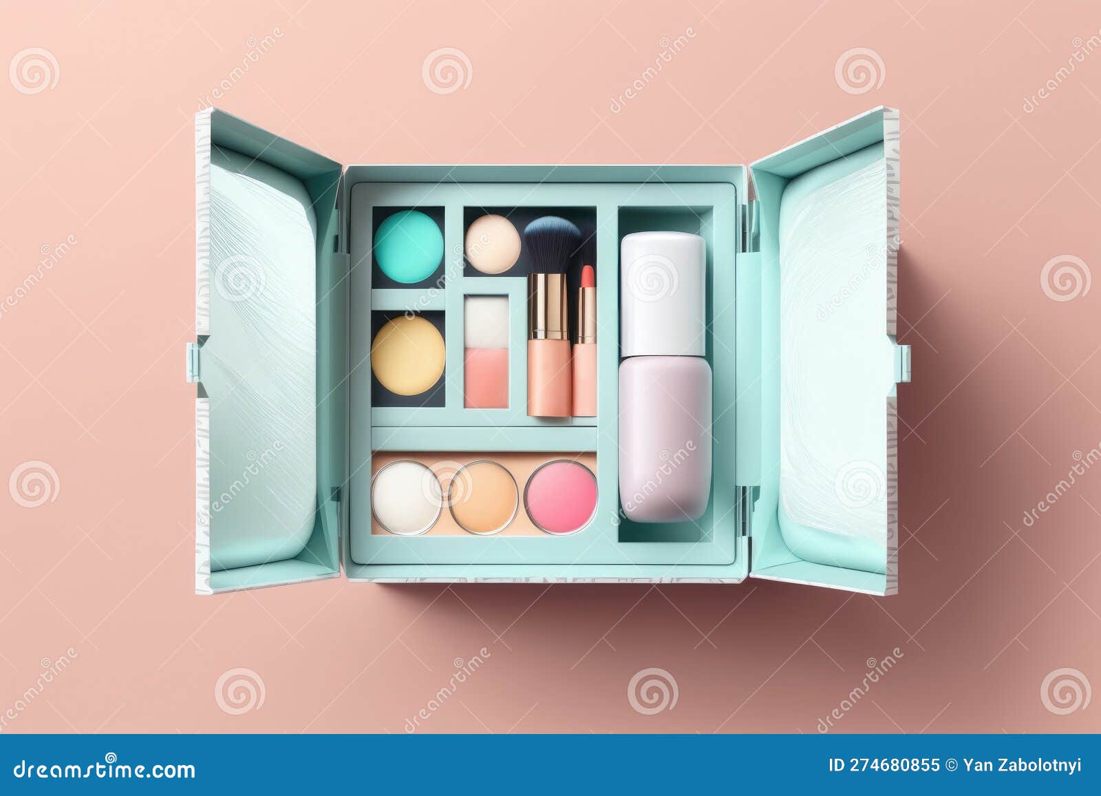Open Box with Cosmetics Inside, Top View. Generative AI Stock ...