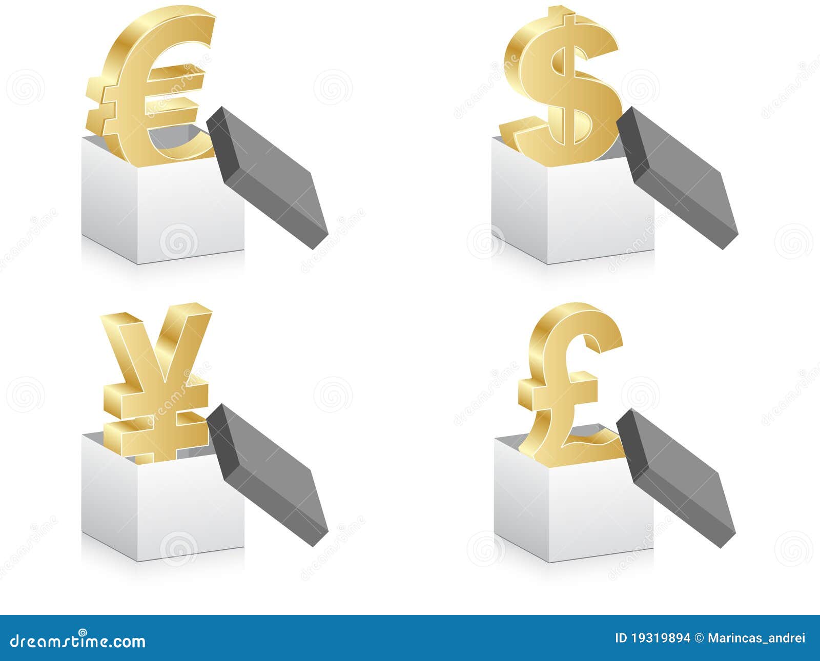 Open box with currency stock vector. Illustration of metal - 19319894