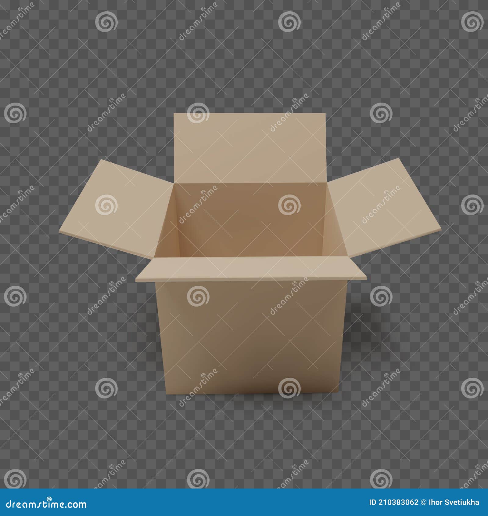 Open Box Front View. Empty Paper Parcel. Isolated Realistic Carton ...