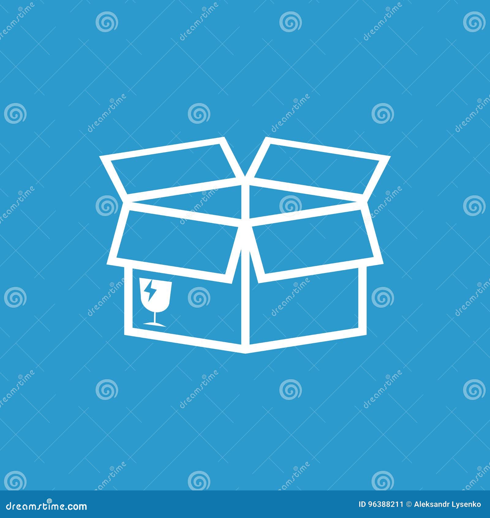 Open Box Icon. Shipping Pack Flat Vector Illustration on Blue Ba Stock ...