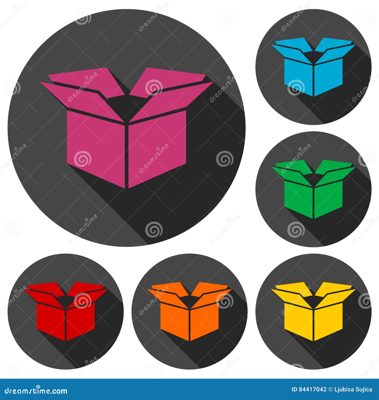 Open Box Icons Set with Long Shadow Stock Illustration - Illustration ...