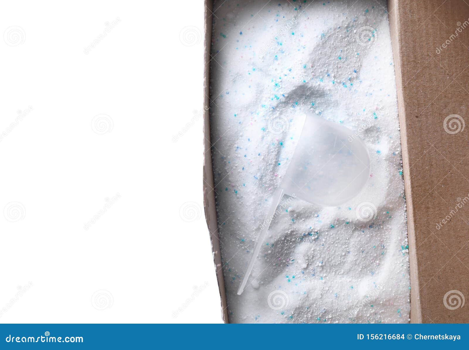 Open Box with Laundry Powder and Measuring Spoon Isolated on White ...