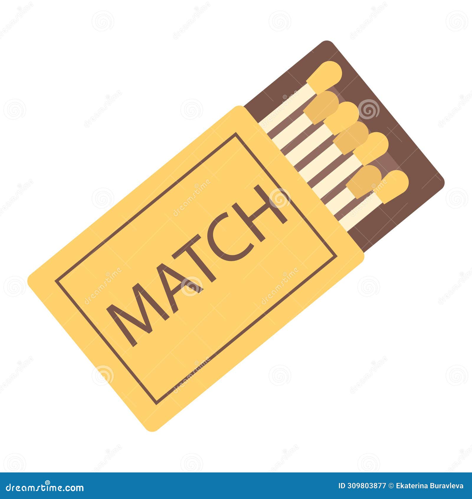 Open Box of Matches. Vector Illustration of a Yellow Box with Matches ...