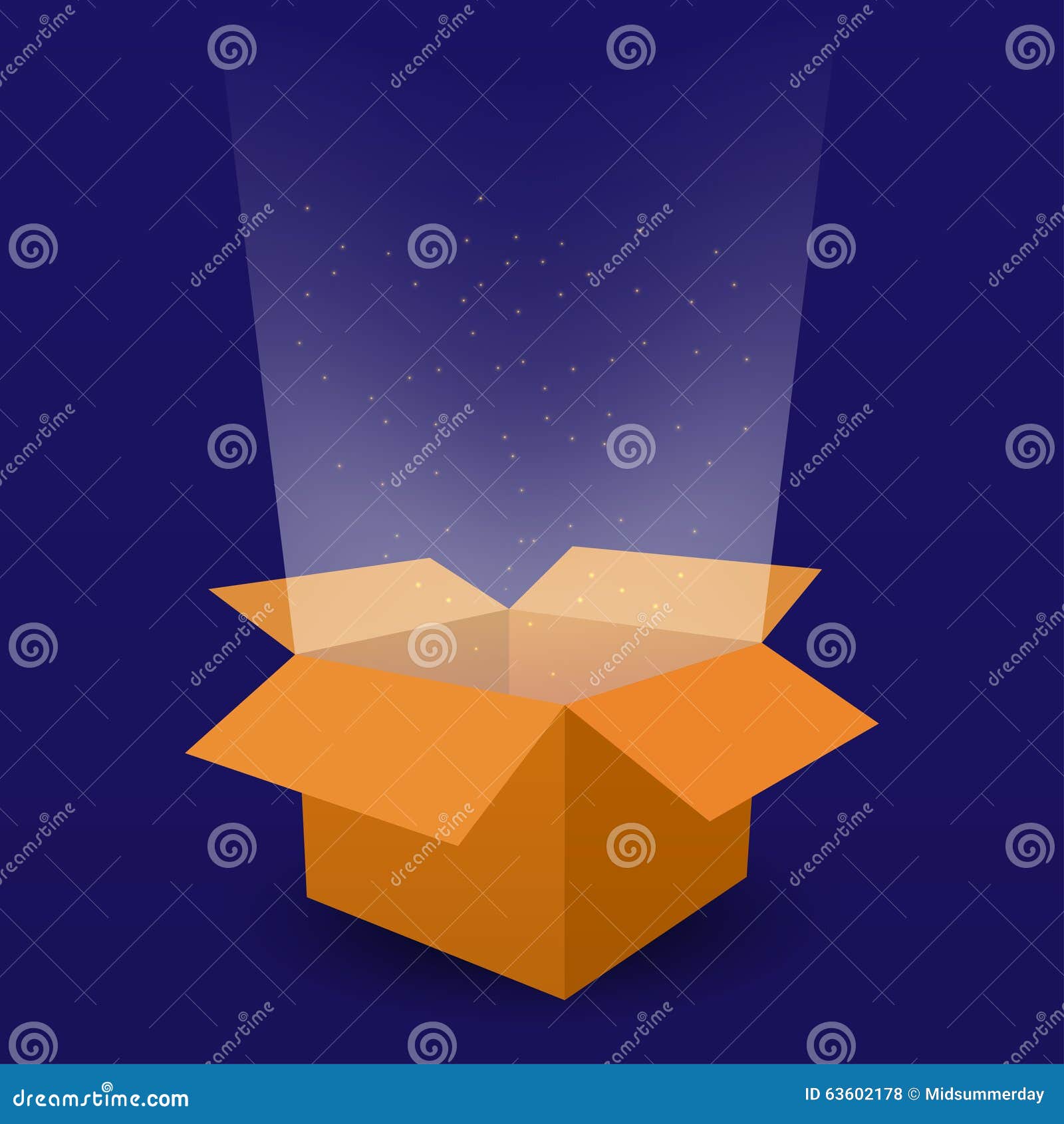 Open Box with Outcoming Light and Magic Sparkles. Vector Illustration ...