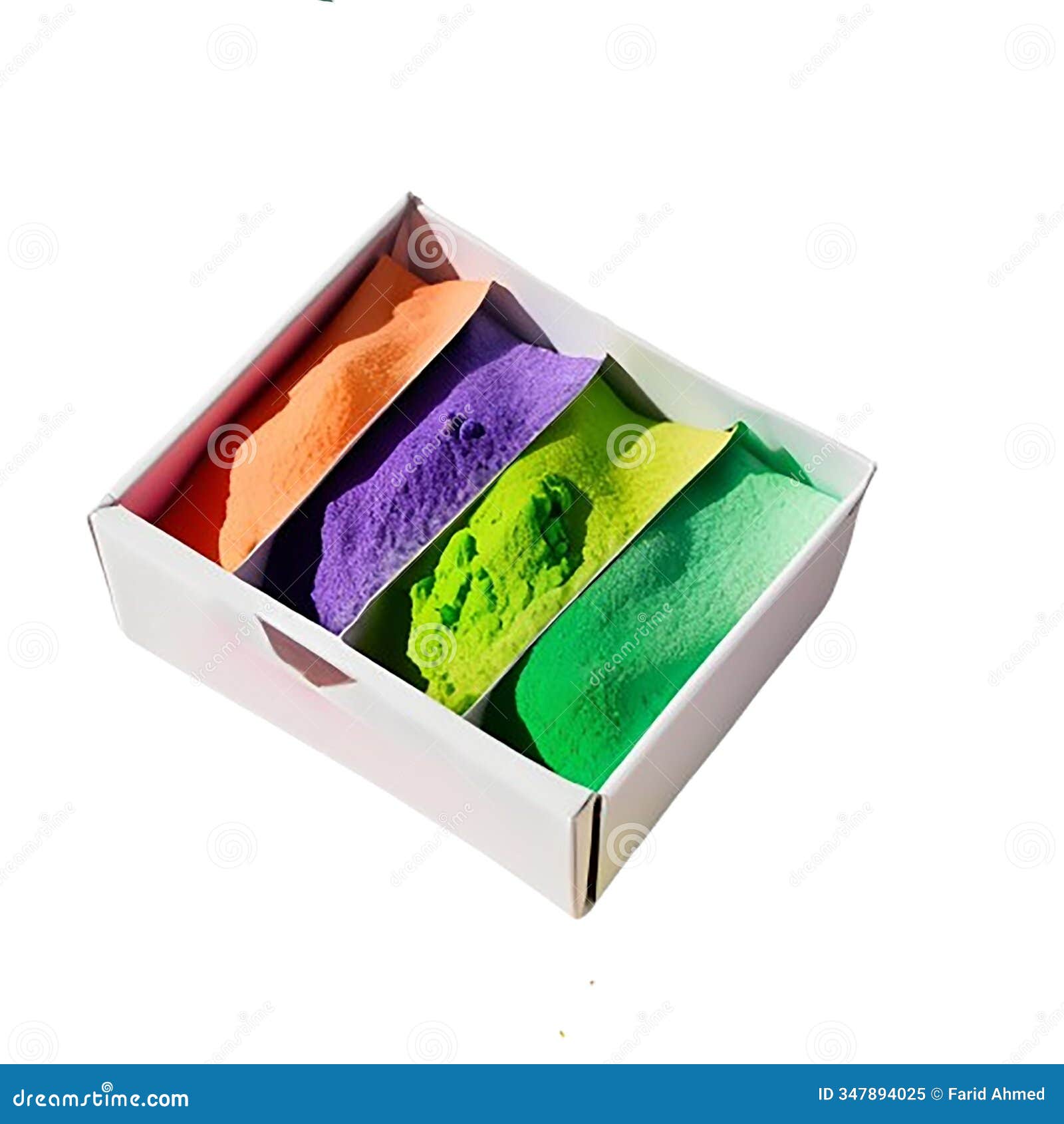 Open Box Of Powdered Food Orange And Green Coloring Sachets Royalty ...