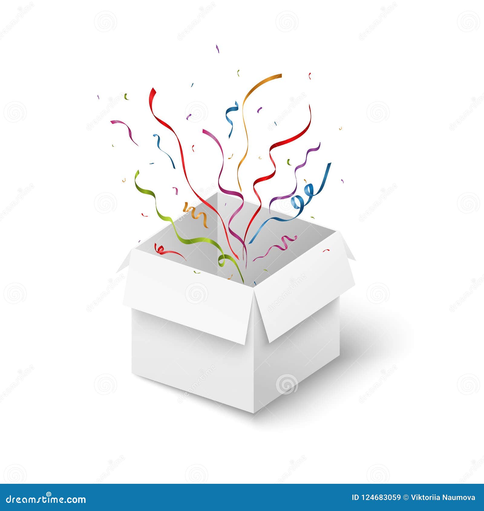 Open Box. Vector Illustration Confetti Fly Out of the Box. Explosion ...