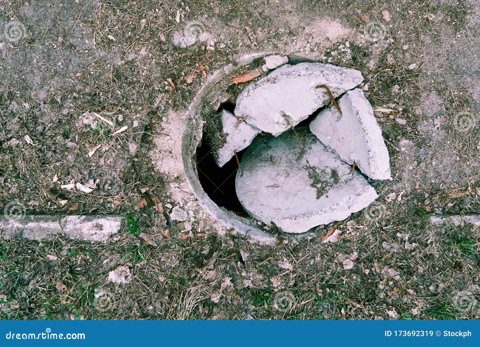 Open Broken Hatch on the Ground. Danger Stock Image - Image of brick ...