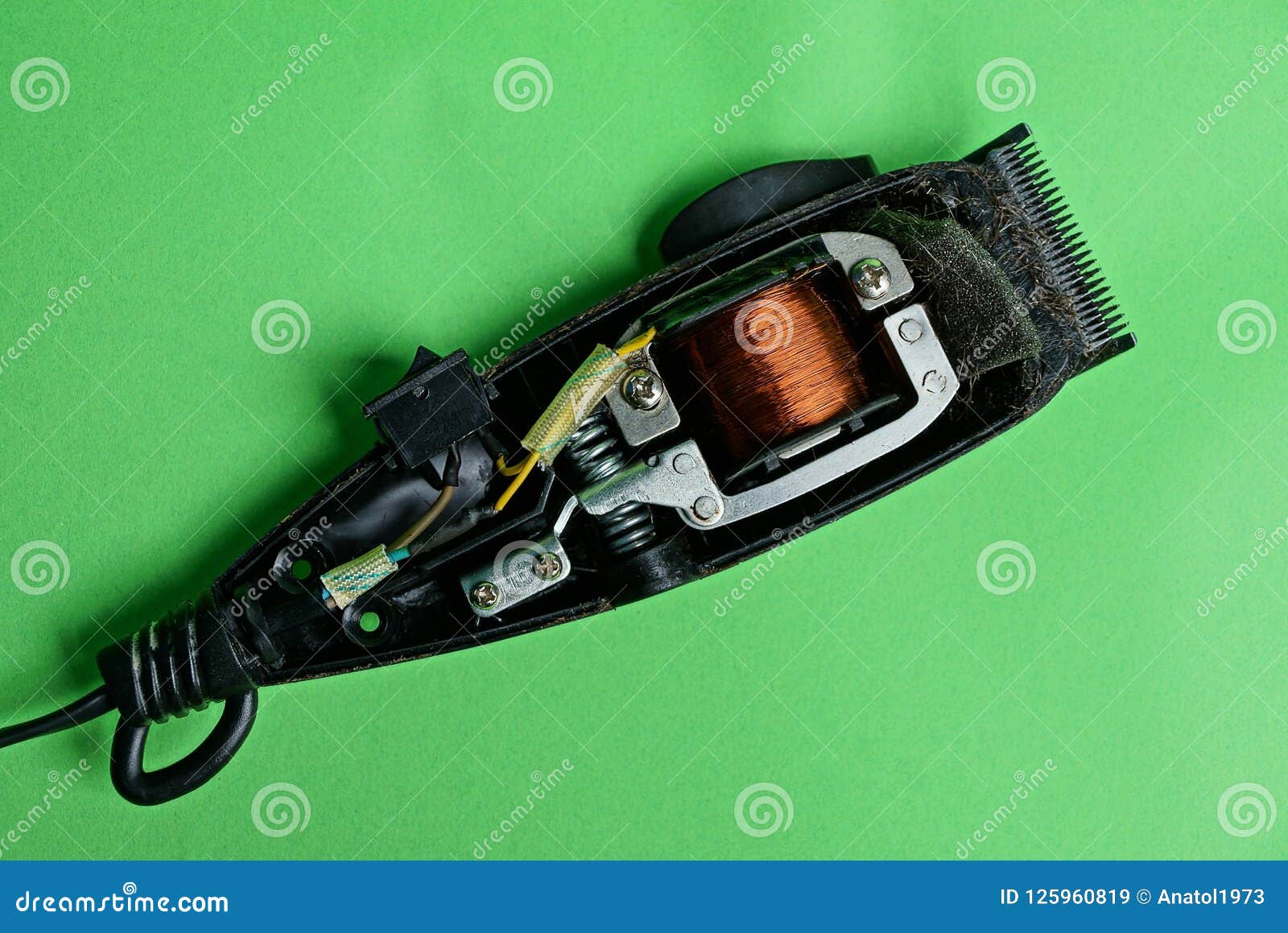 Open Broken Machine for Cutting with Details on a Green Table Stock ...