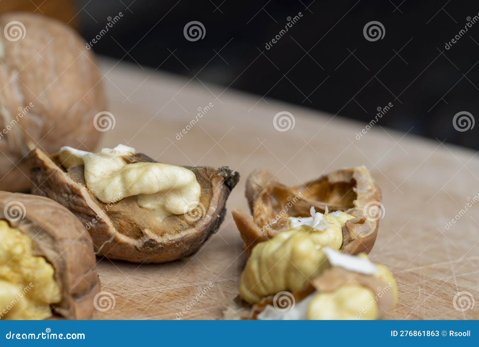 Open and Broken Walnut Shells Lying on the Table Stock Image - Image of ...
