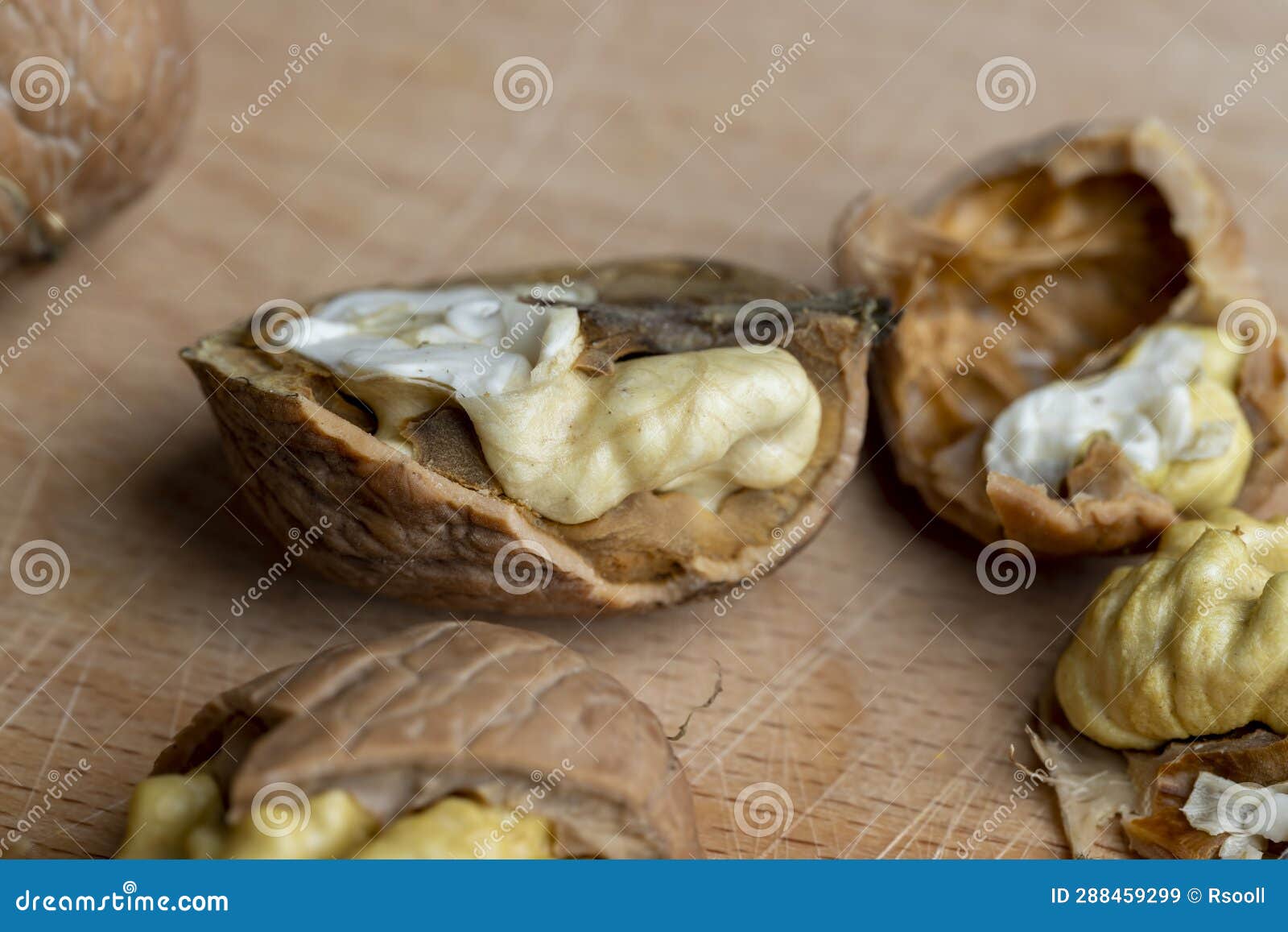 Open and Broken Walnut Shells Lying on the Table Stock Image - Image of ...