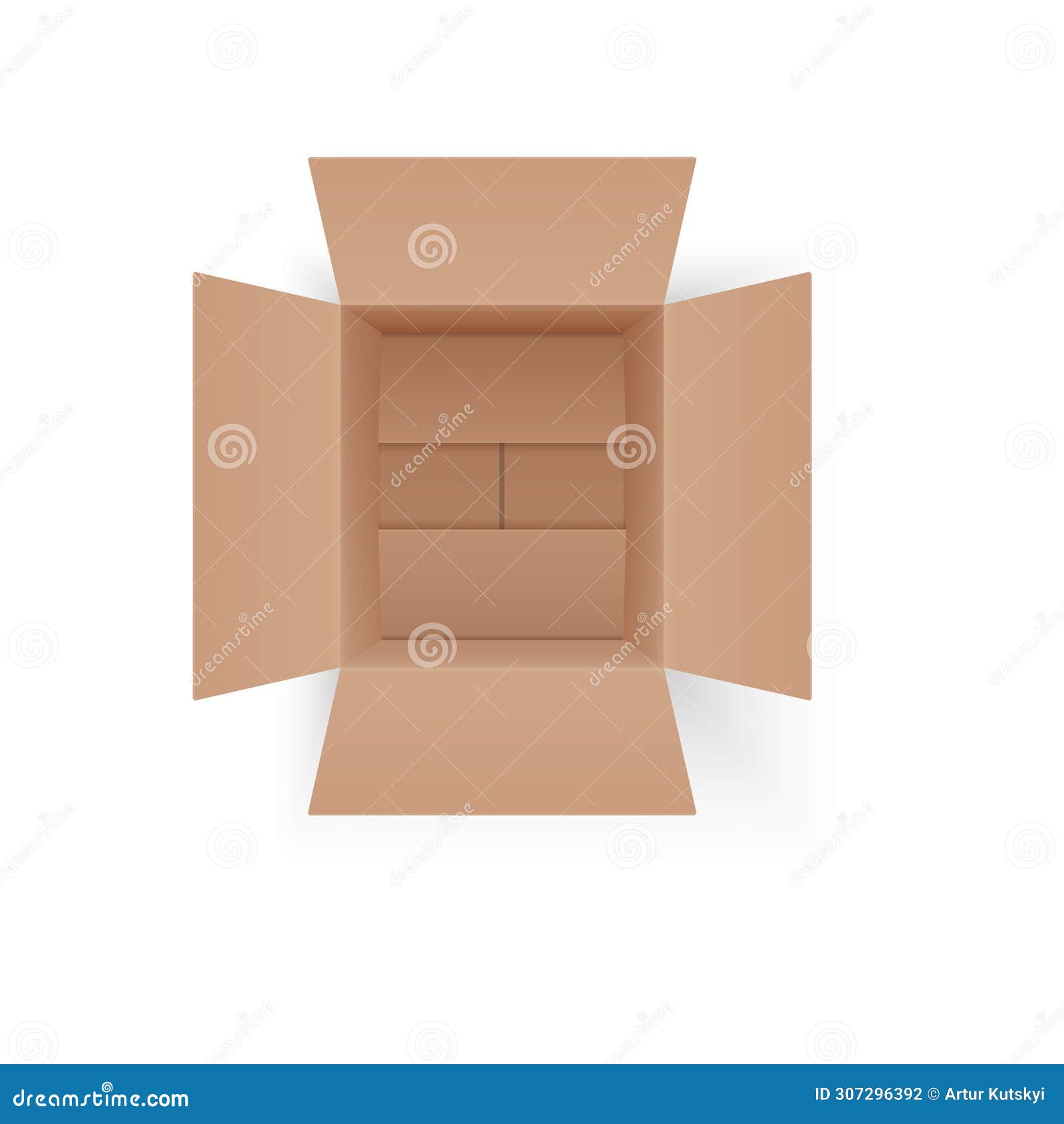 Open Brown Cardboard Box, Top View of Empty Square Package Inside Stock ...