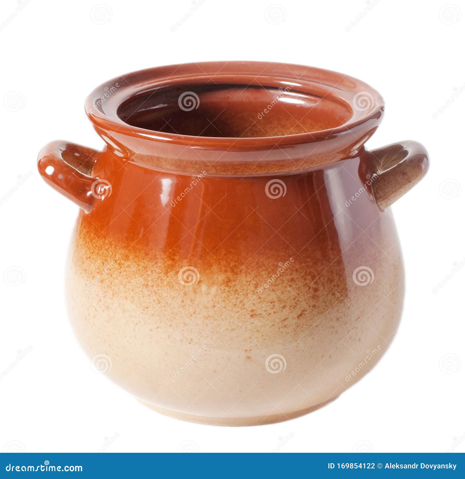 Open Brown Clay Pot without a Lid on a White Background Stock Photo ...