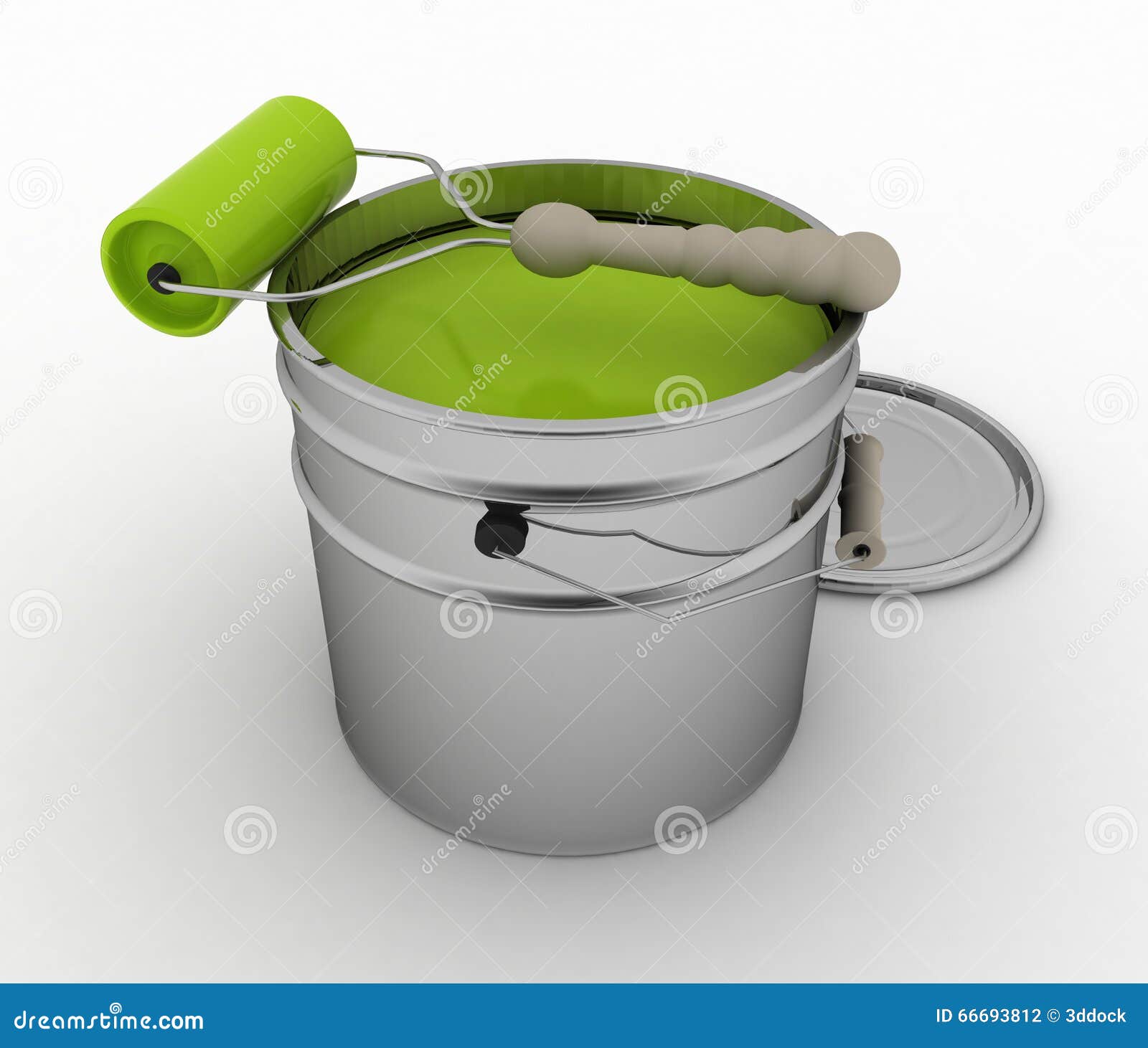 Open Bucket with Green Paint and Roller Stock Illustration ...