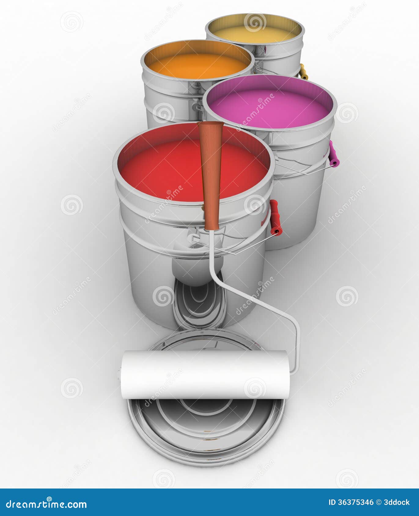 Open Buckets with a Paint and Roller Stock Illustration - Illustration ...