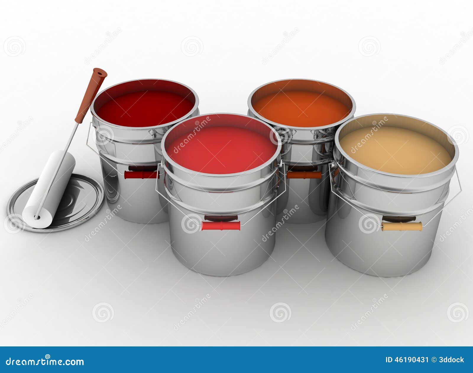 Open Buckets with a Paint and Roller Stock Illustration - Illustration ...