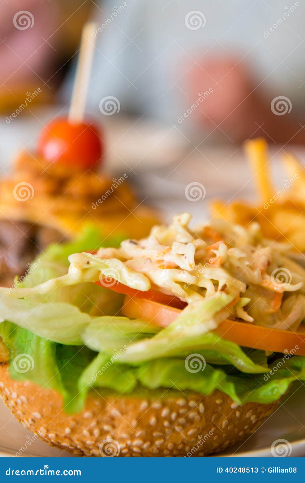 Open burger stock image. Image of coleslaw, tomato, restaurant - 40248513