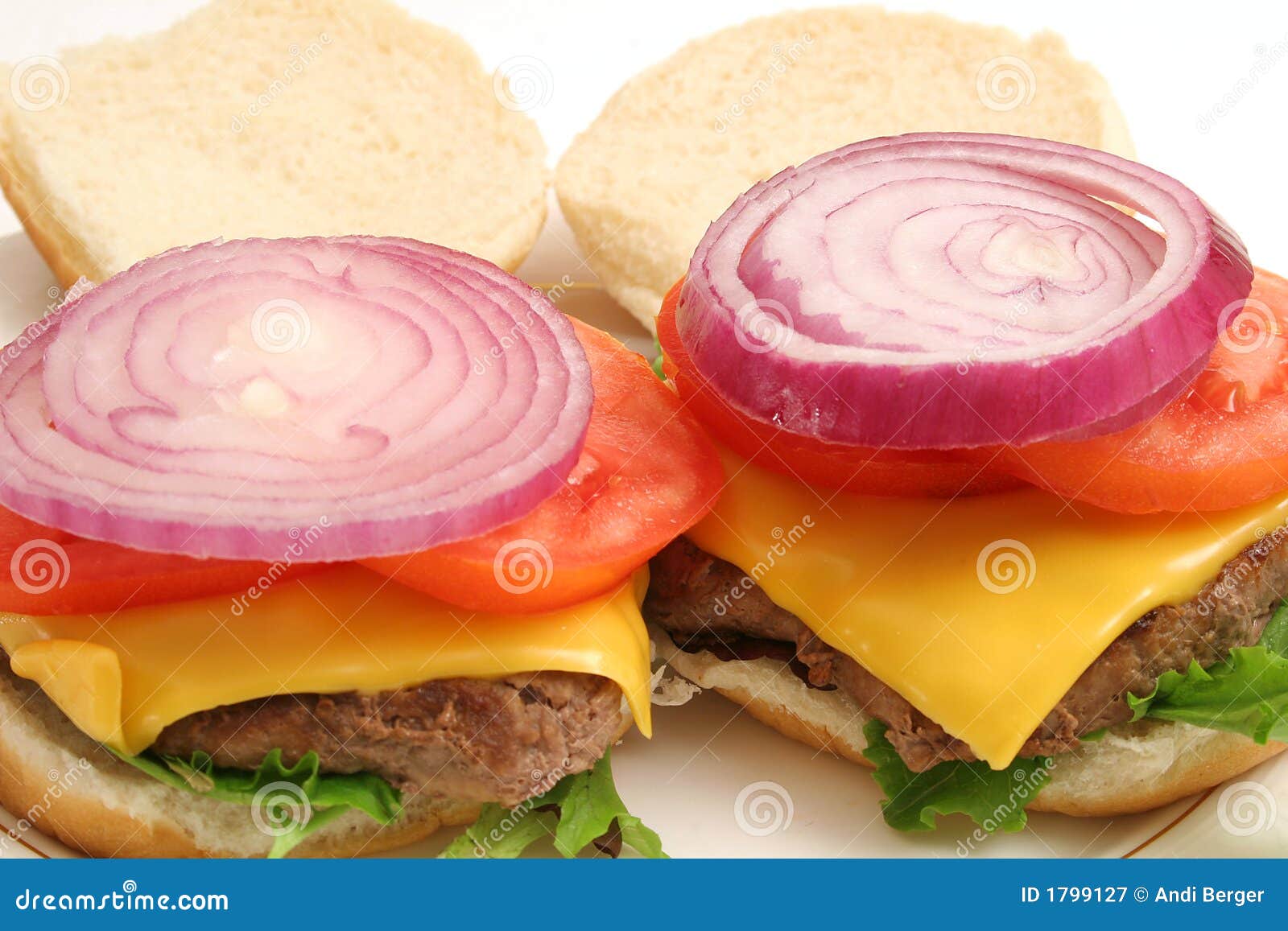 Open Burgers W/onion on Top Stock Image - Image of snack, health: 1799127
