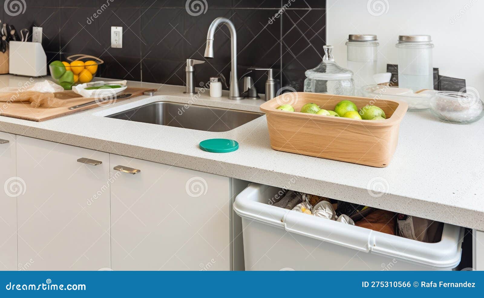 Open Cabinet with Full Trash Bins for Separate Waste Collection in ...