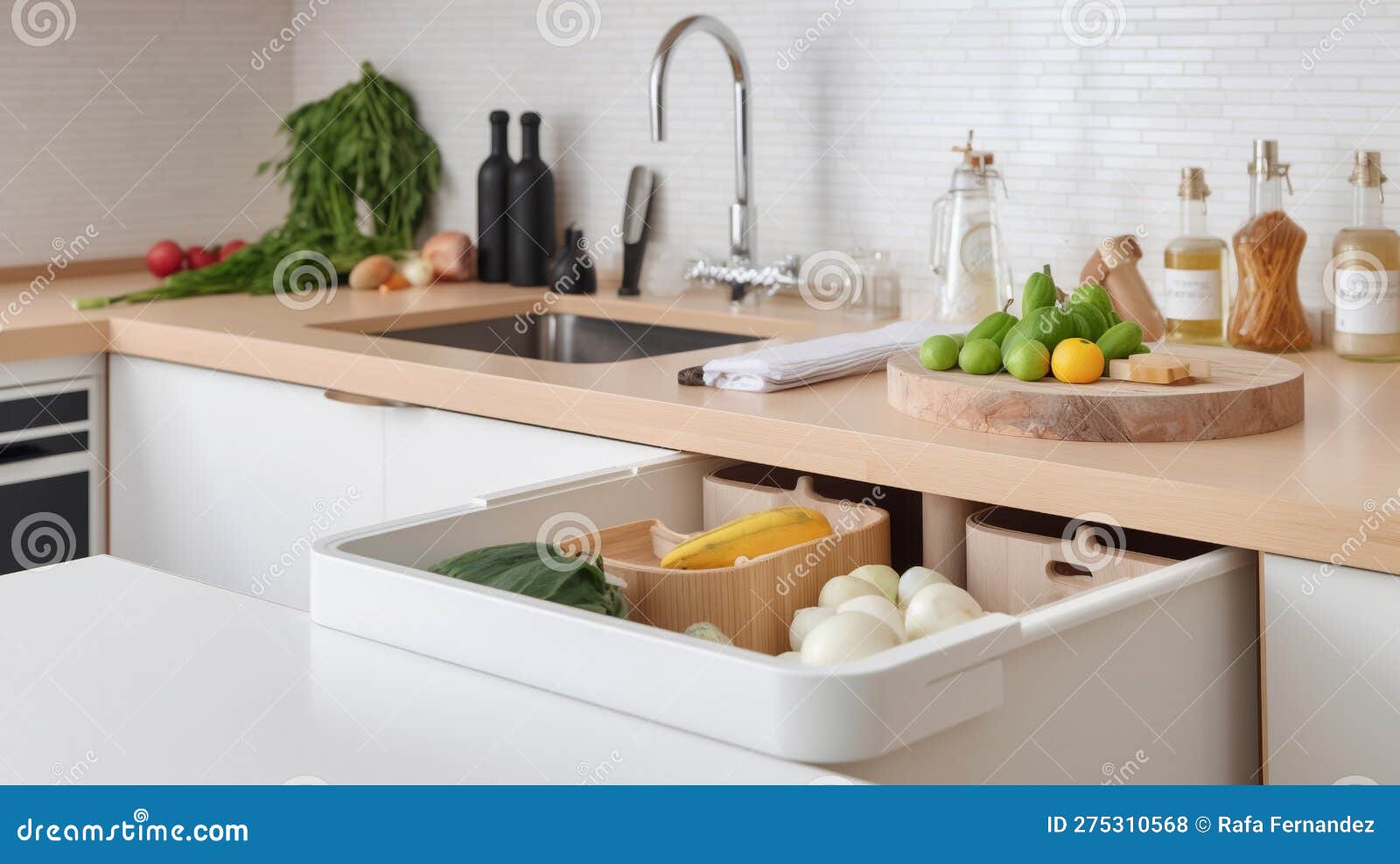 Open Cabinet with Full Trash Bins for Separate Waste Collection in ...