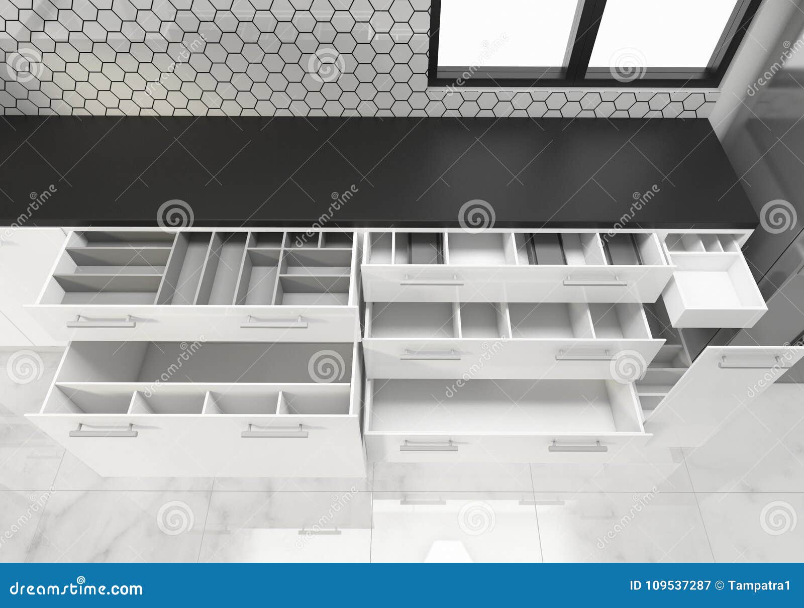 Open Cabinets Kitchen Ideas, 3D Rendering Mock-up Concept Design Stock ...