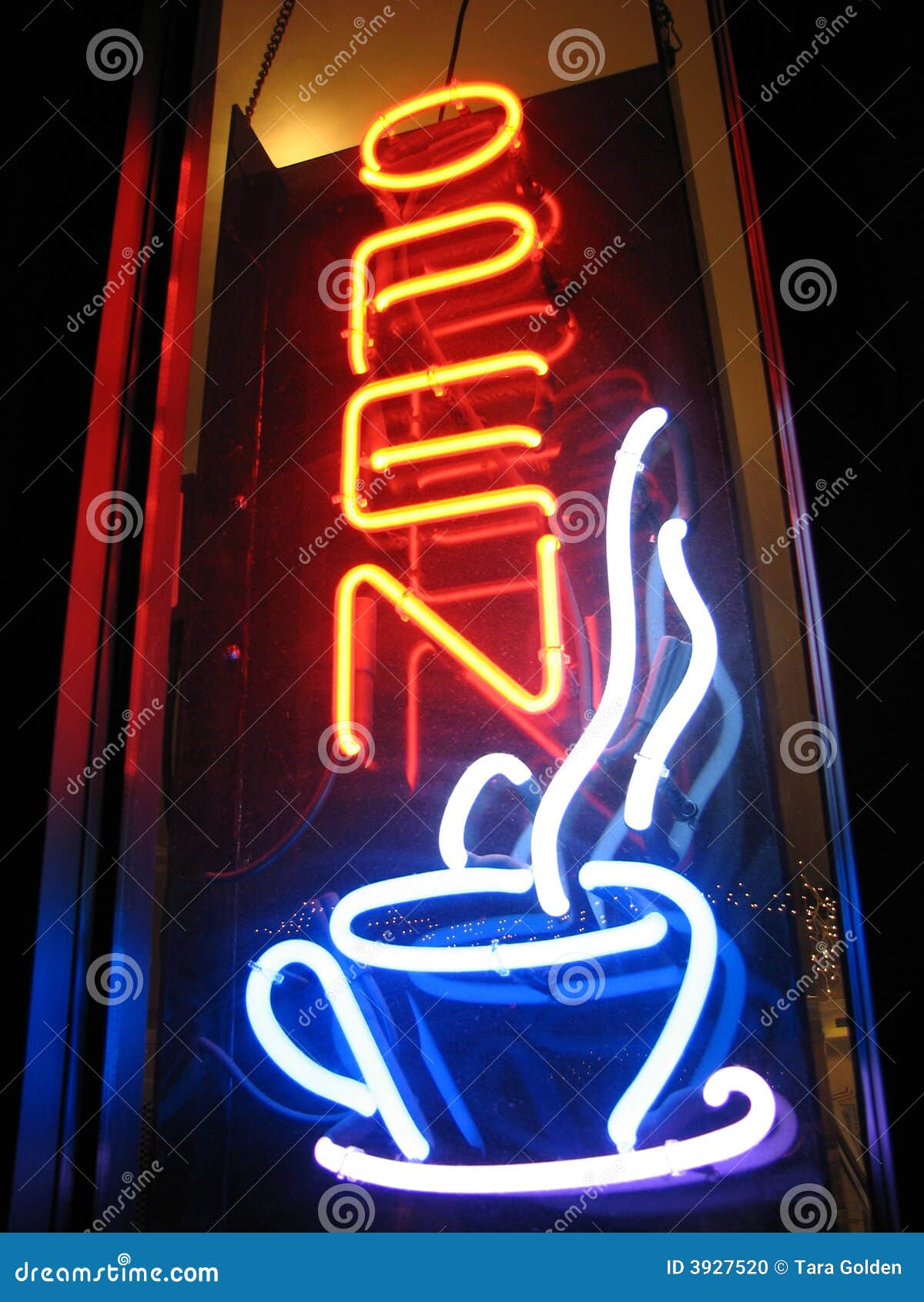 Open Cafe Neon Sign stock photo. Image of business, advertisement - 3927520