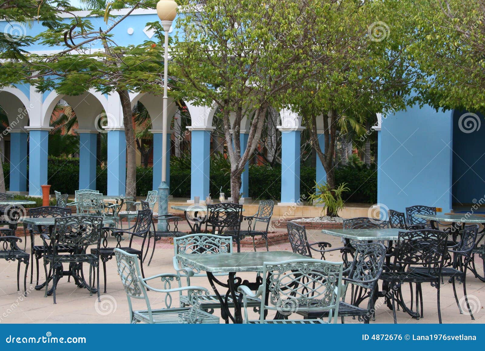 Open cafe at resort stock photo. Image of unoccupied, comfortable - 4872676