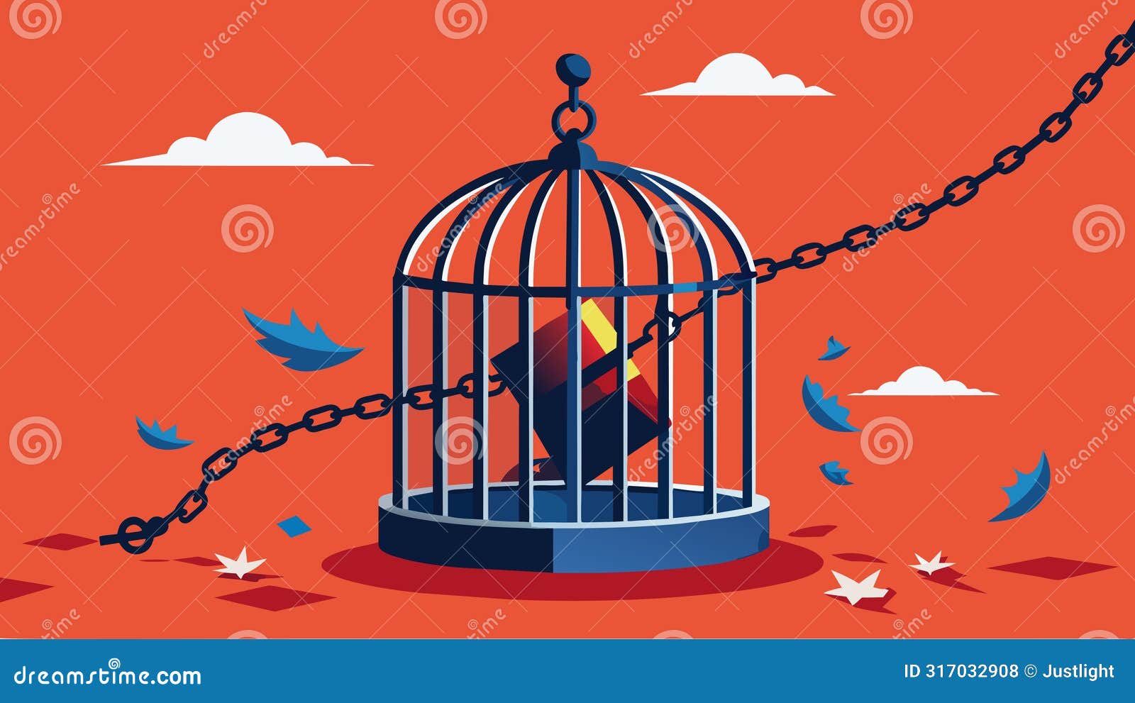 An Open Cage with Broken Chains a Symbol of the Release and Freedom ...