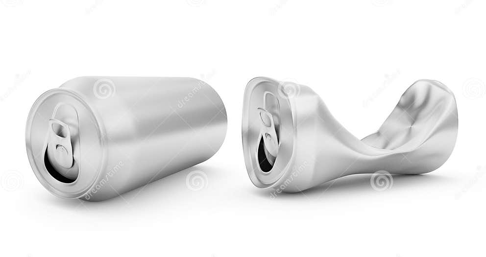 Open Can of Beverage and Compressed Cans Isolated on a White Background ...