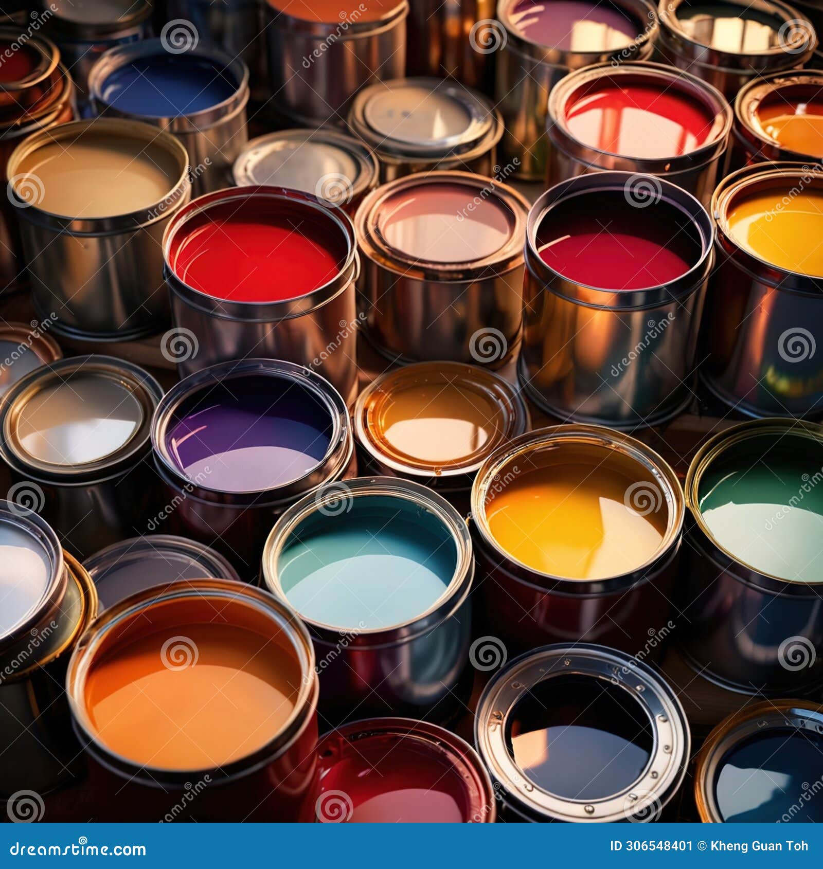 Open Cans of Paint in Many Colors, Representing Diversity and Choice ...