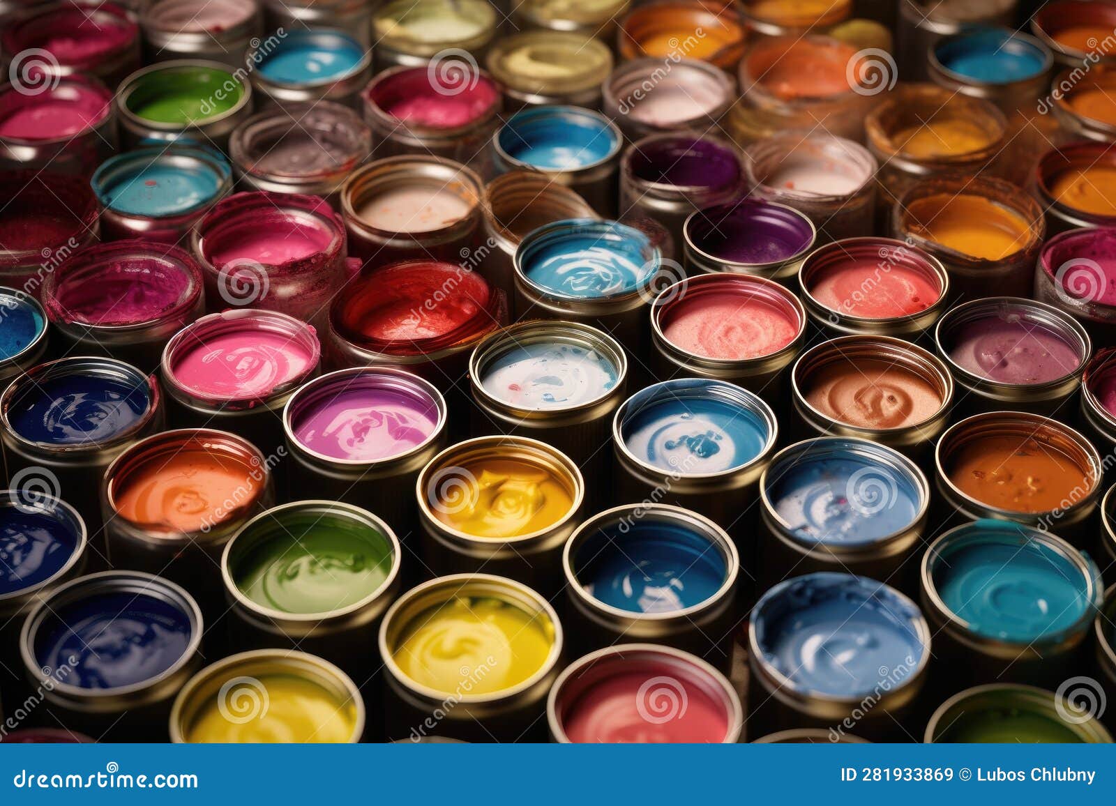 Open Cans of Paints, Different Colors. Generative AI Stock Illustration ...