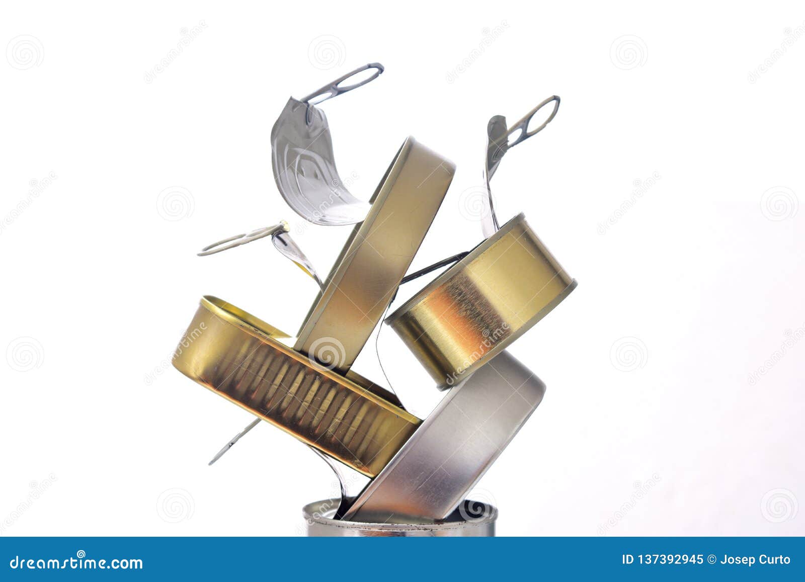 Open Cans Stacked on White Background Stock Image - Image of closeup ...