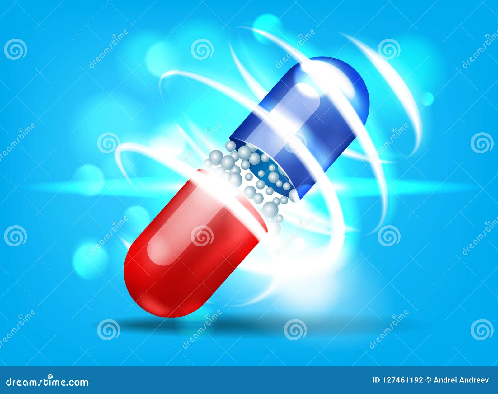 Open Capsule with Bokeh Effect on Blue Background. Stock Vector ...