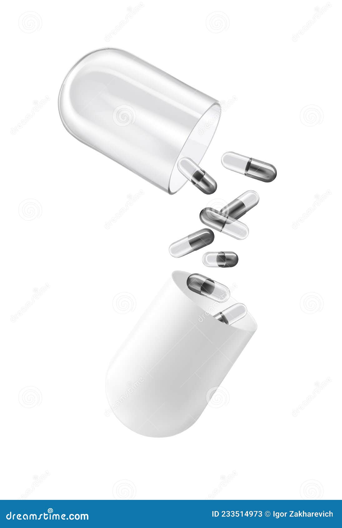 Open Capsule with Small Silver Capsules on a White Background. Stock ...