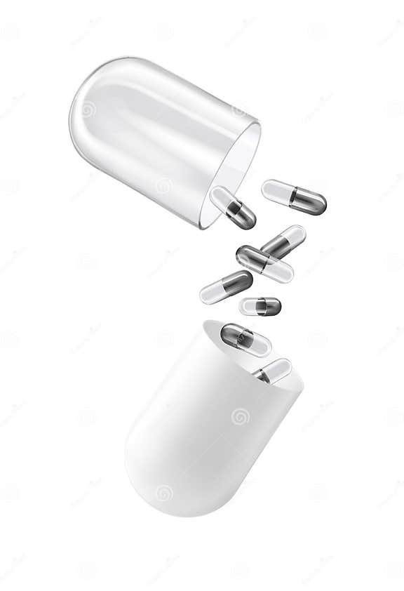Open Capsule with Small Silver Capsules on a White Background. Stock ...