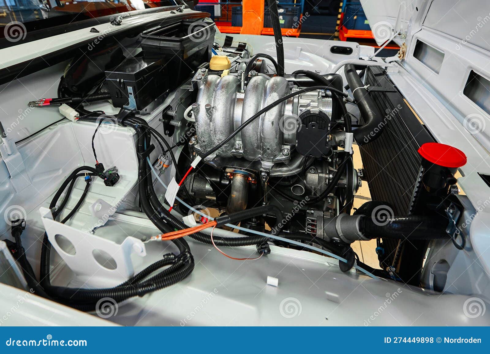Open Car Compartment with Different Details in Workshop Stock Photo ...