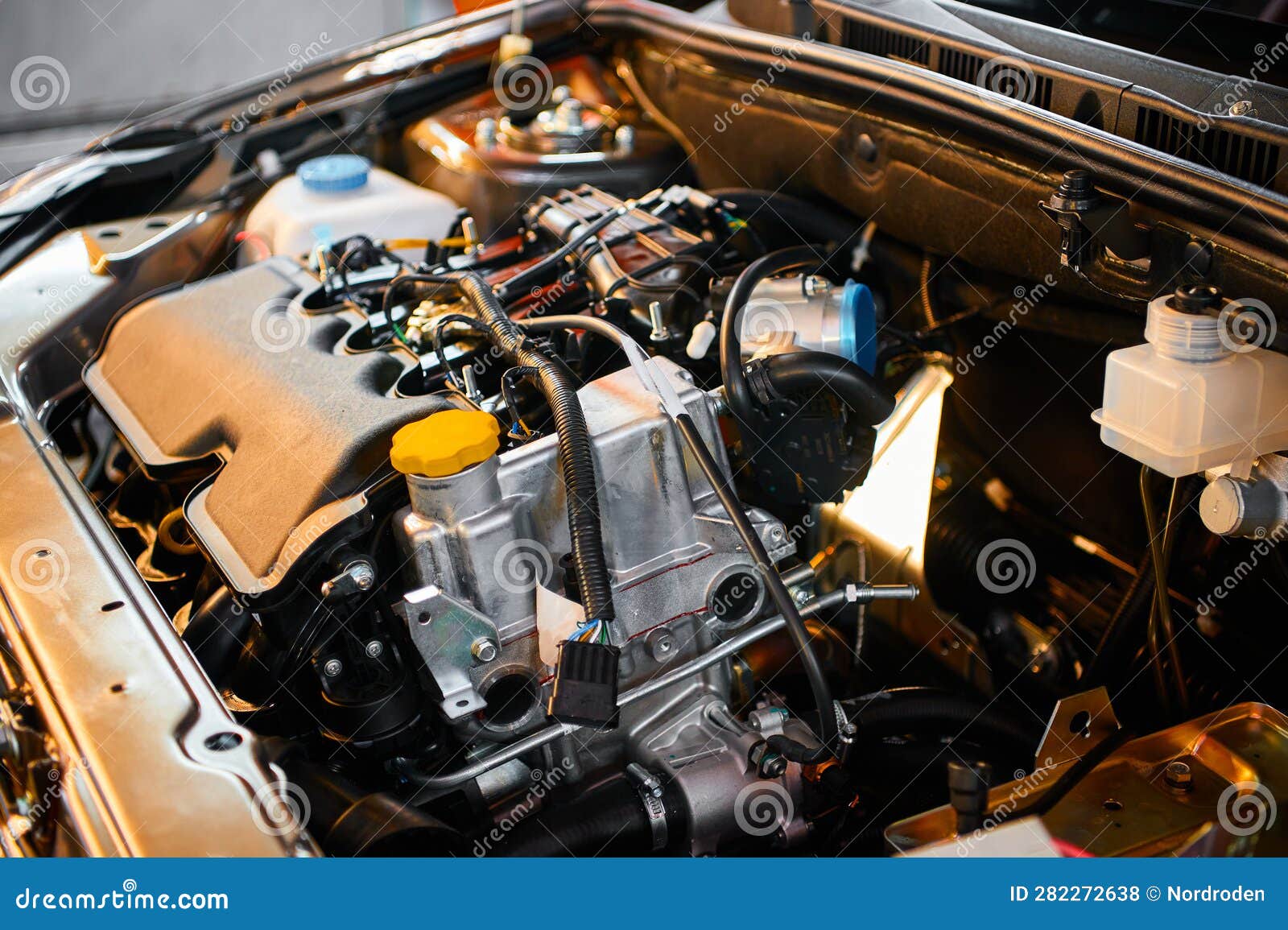 Open Car Compartment with Different Details in Workshop Stock Photo ...