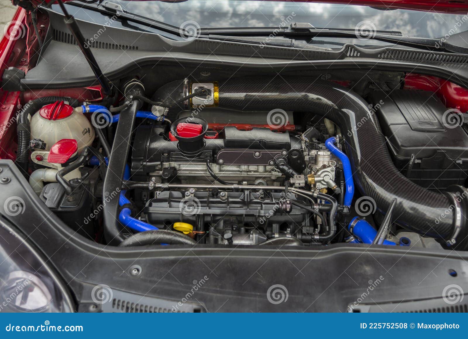 Open Car Hood. Engine and Other Motor Parts Stock Photo - Image of ...