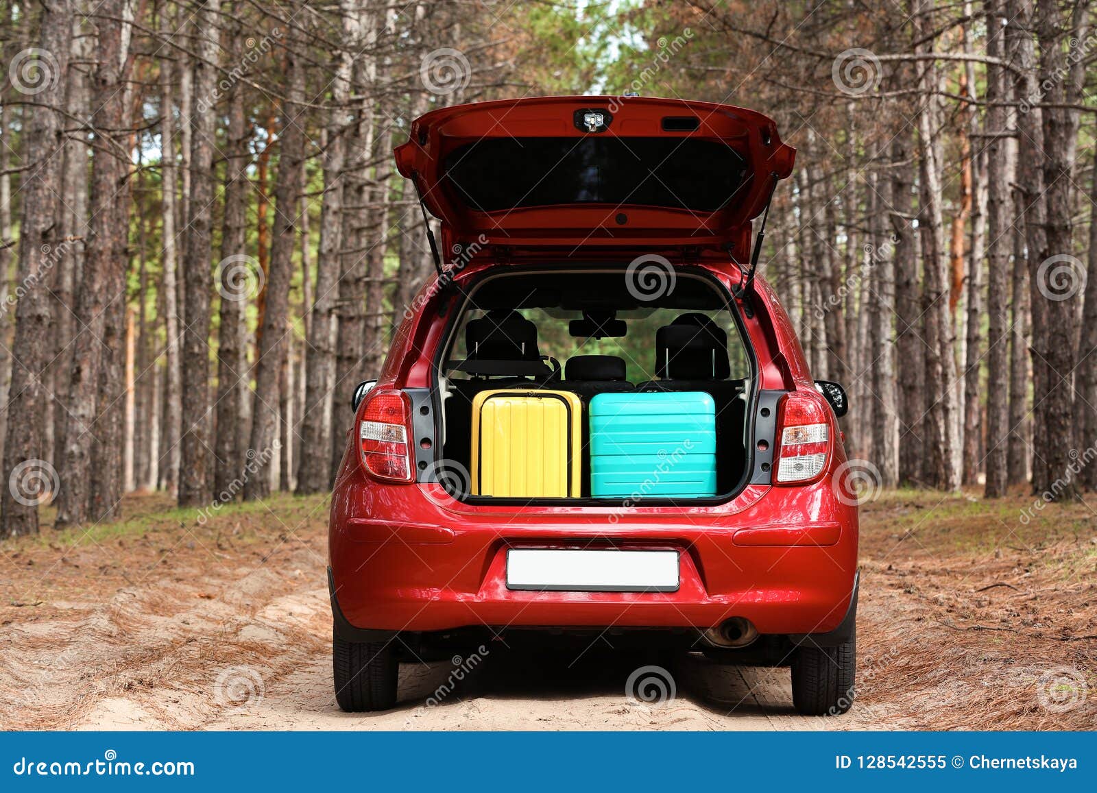 Open Car Trunk Loaded with Suitcases Stock Image - Image of full ...