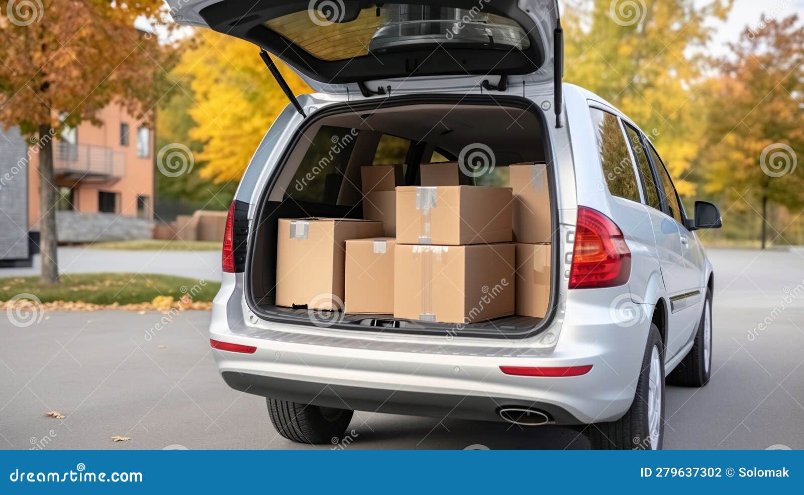 Open Car Trunk with Moving Boxes Outdoors. Generative AI Stock ...