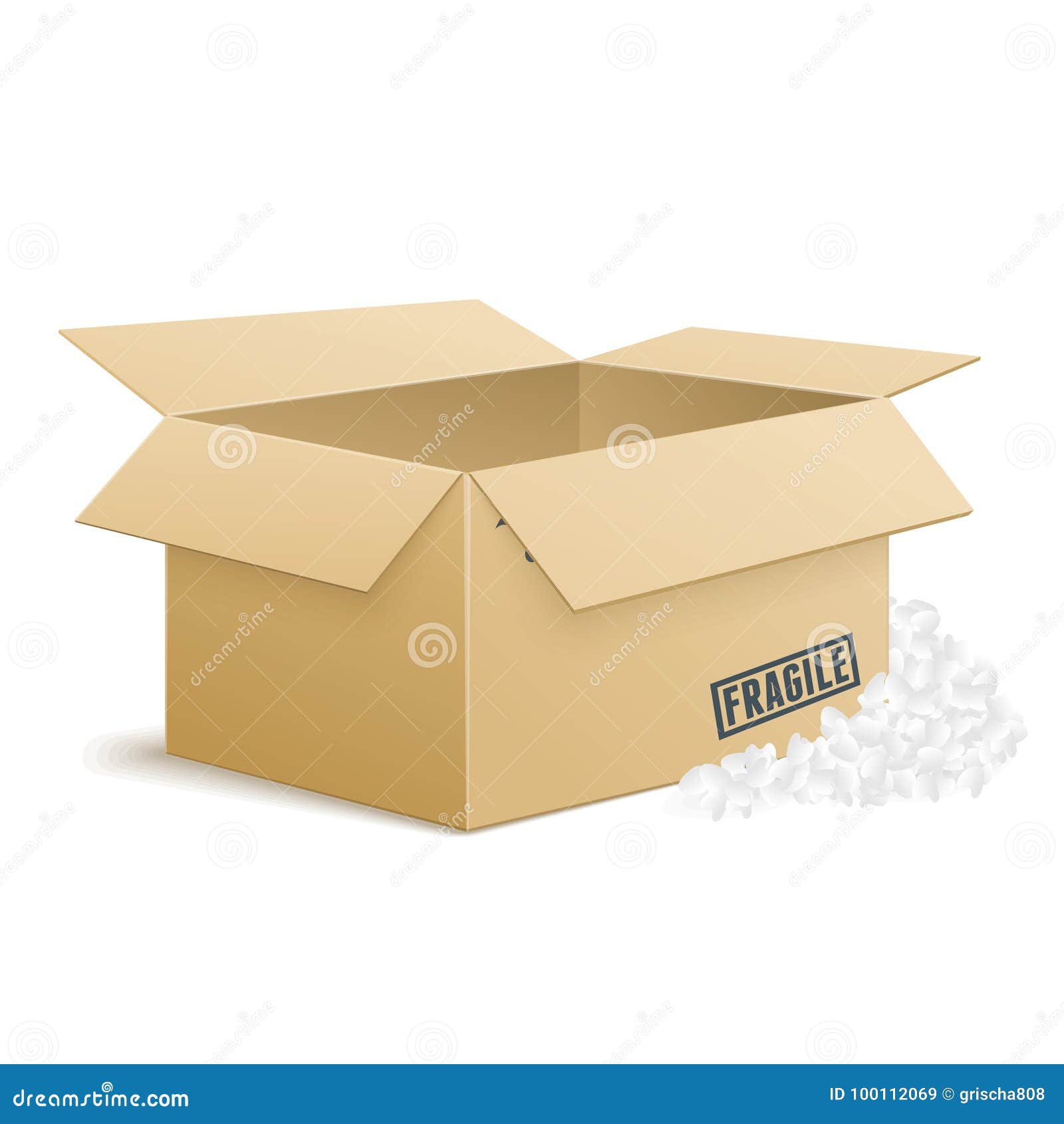 Open Cardboard Box With Foam Peanuts On Transparent Background Cartoon ...