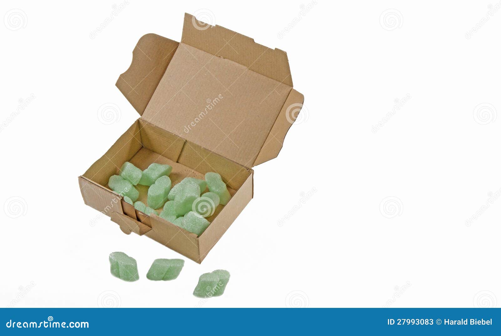 Open Cardboard Box with Green Packaging Chips Stock Image - Image of ...