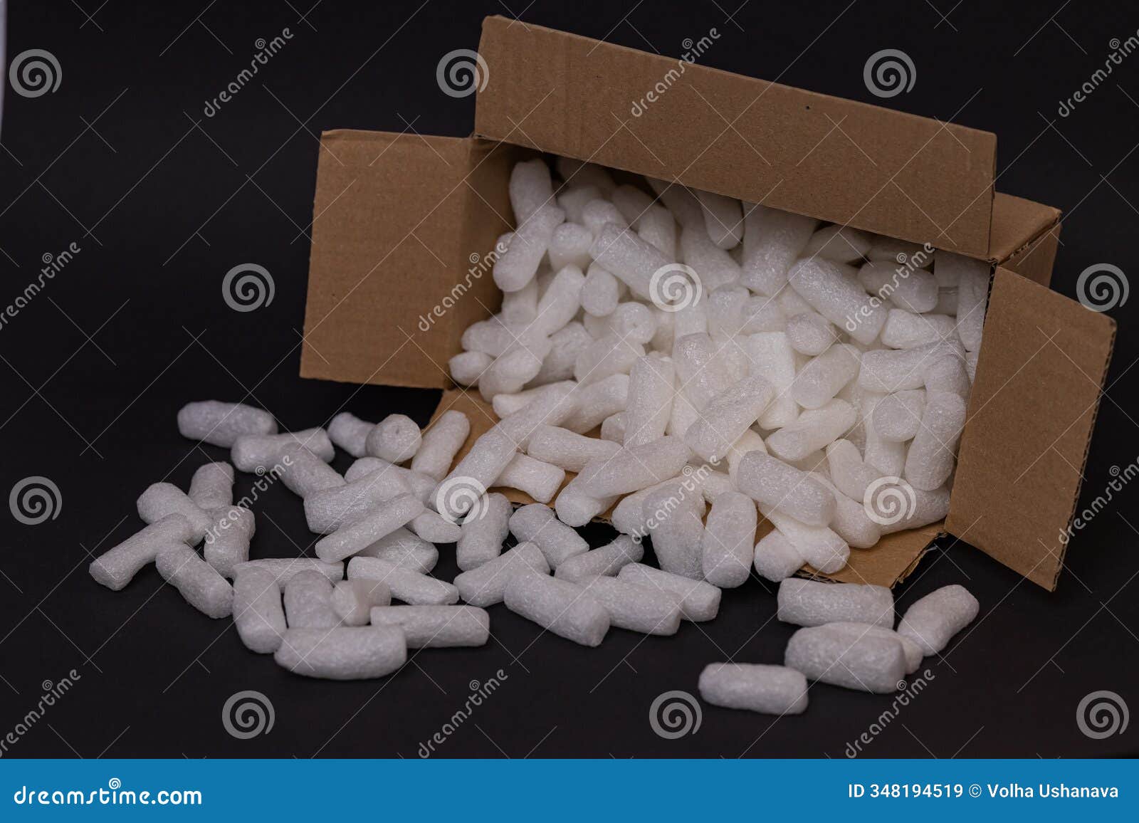 Open Cardboard Box Spilling White Polystyrene Foam Packing Peanuts on ...