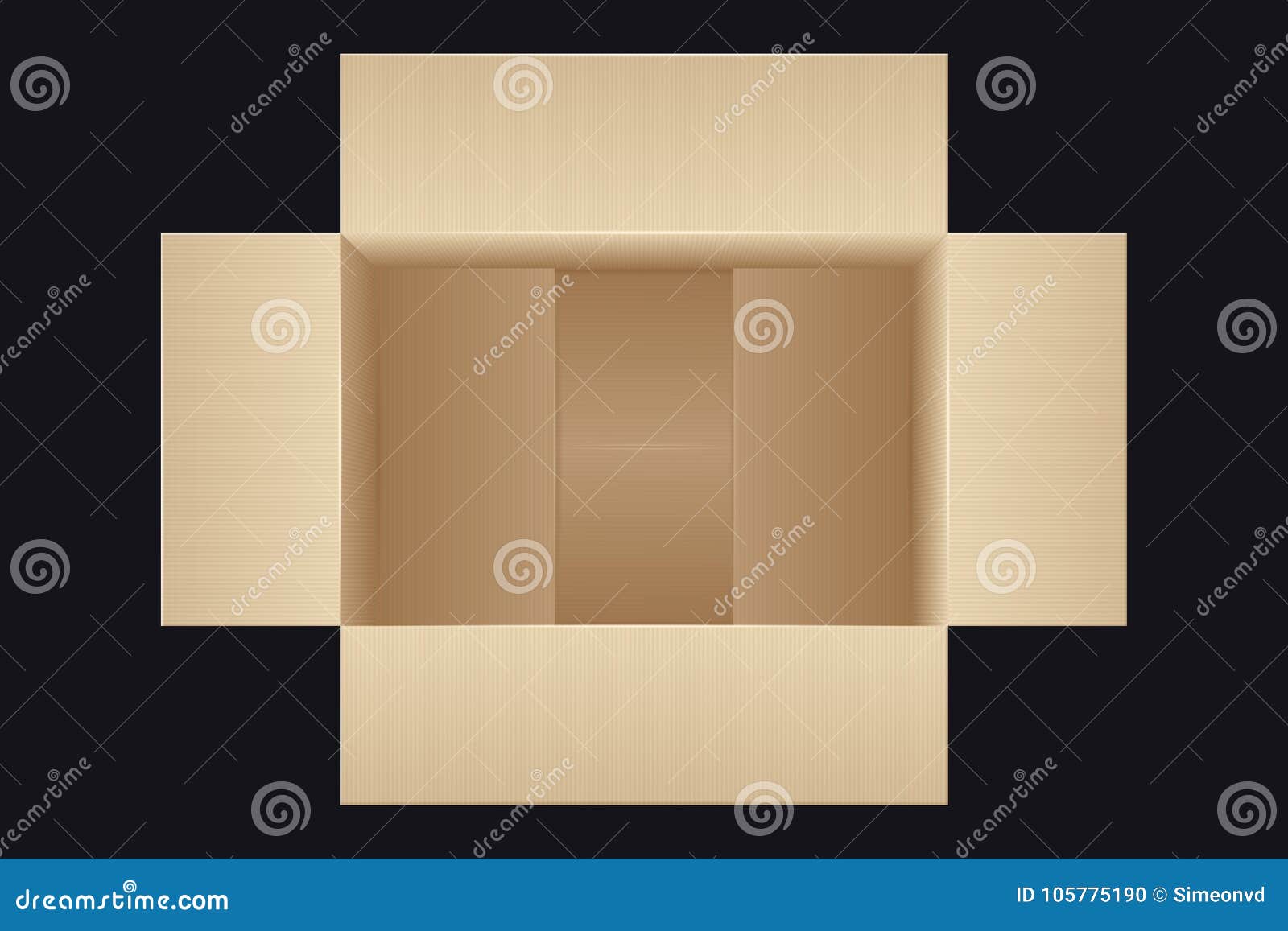 Open Cardboard Box. Top View Stock Vector - Illustration of detailed ...