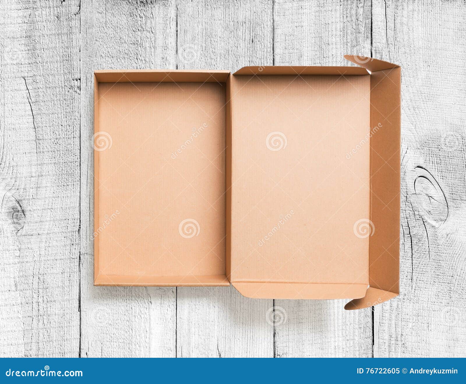 Open Cardboard Box Top View on Wooden Background Stock Image - Image of ...