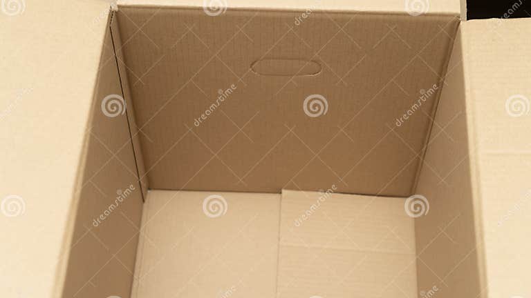 Open Cardboard Boxes Close-up, Cutout for Handle in Cardboard Box Stock ...