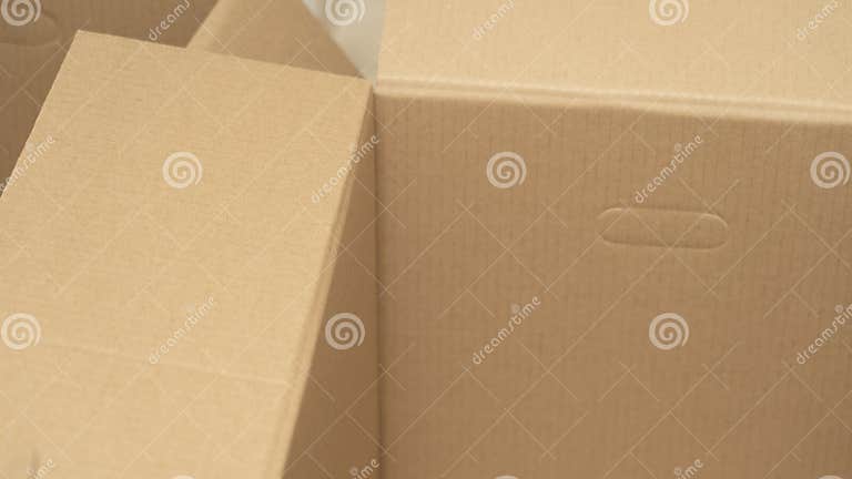 Open Cardboard Boxes Close-up, Cutout for Handle in Cardboard Box Stock ...