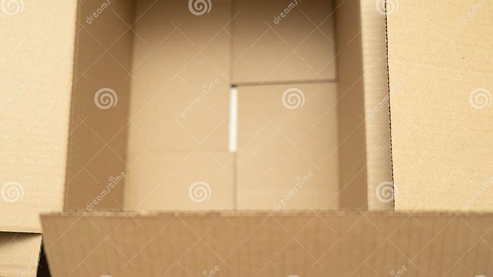 Open Cardboard Boxes Close-up, Cutout for Handle in Cardboard Box Stock ...