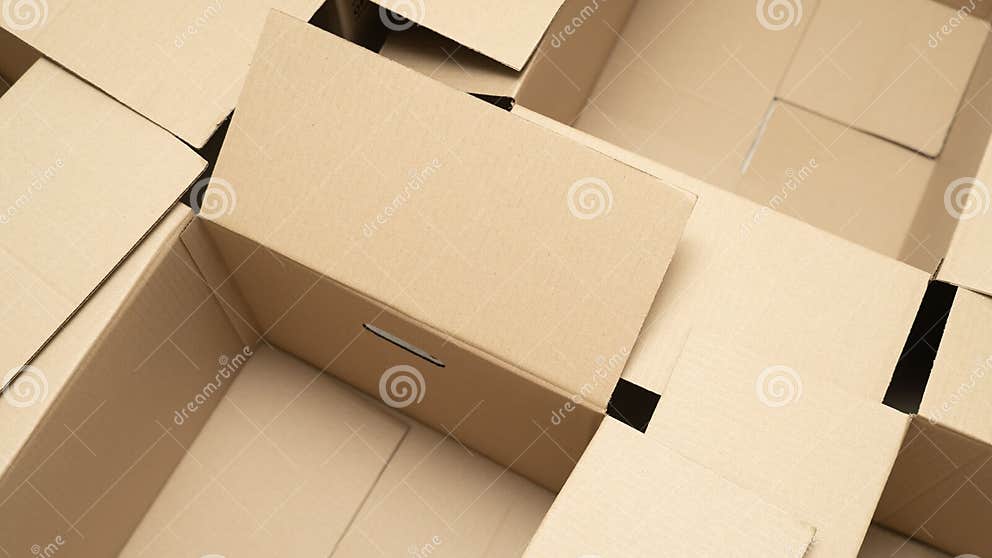 Open Cardboard Boxes Close-up, Cutout for Handle in Cardboard Box Stock ...