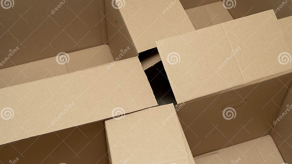 Open Cardboard Boxes Close-up, Cutout for Handle in Cardboard Box Stock ...