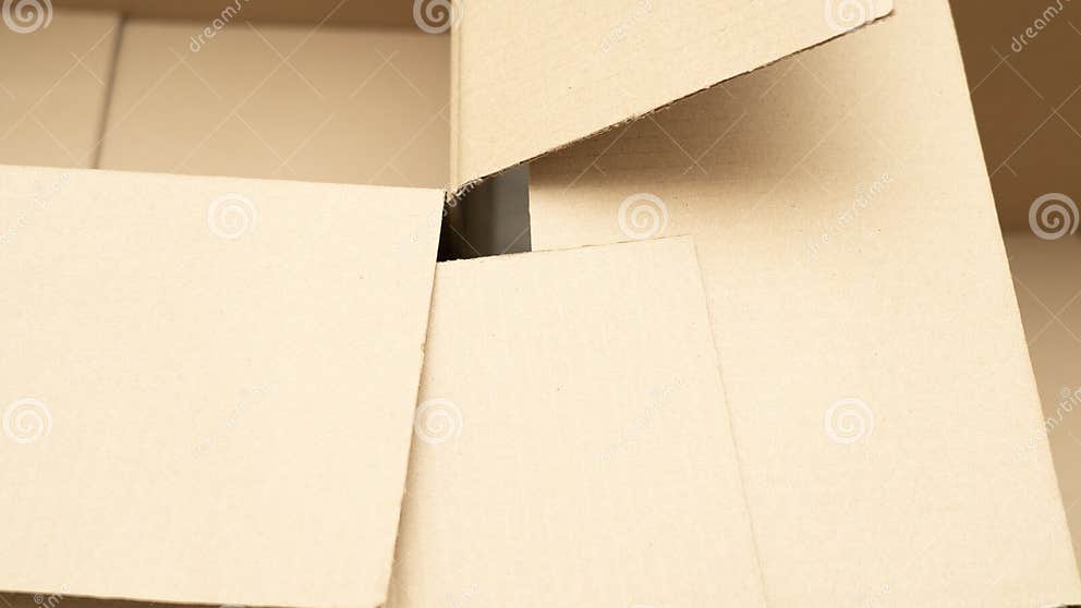 Open Cardboard Boxes Close-up, Cutout for Handle in Cardboard Box Stock ...